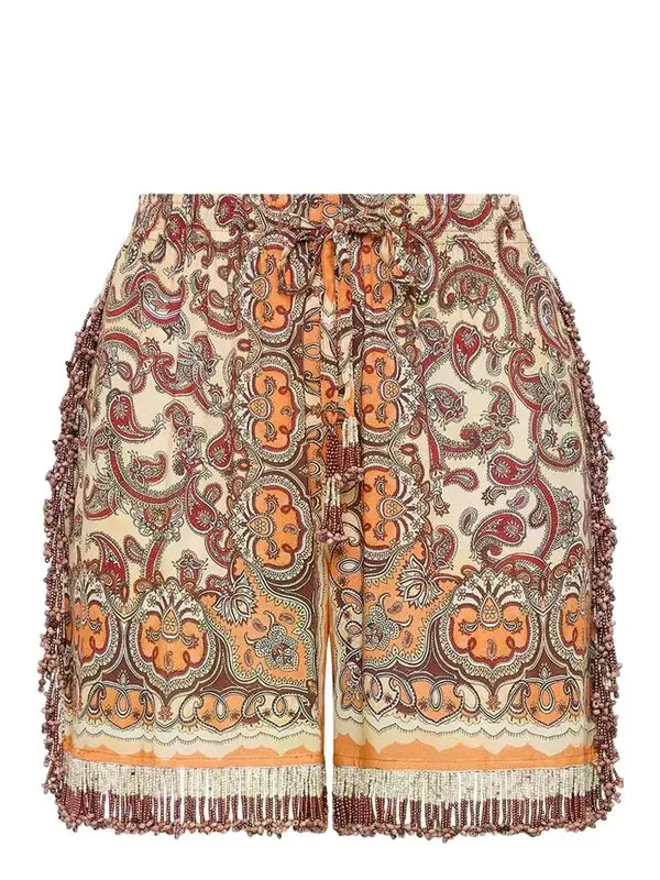 Malìparmi Paisley Print Shorts With Beaded Fringe - Neutrals