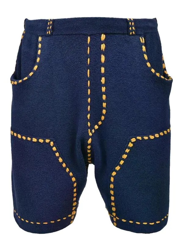 PHINGERIN Contrast Stitch Knitted Shorts - Blue