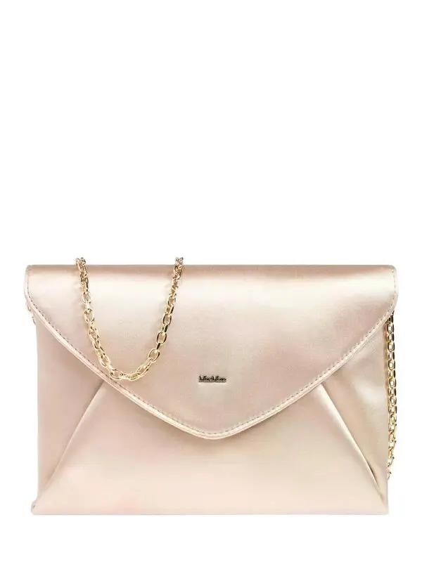 Max Mara Satin Envelope Clutch With Chain Strap - Neutrals