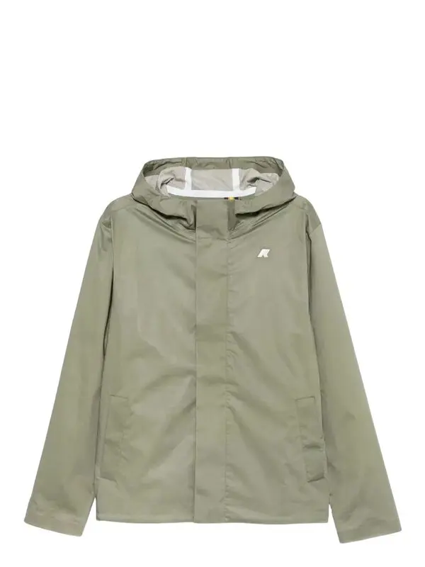 K-WAY Hooded Logo Patch Jacket - Green