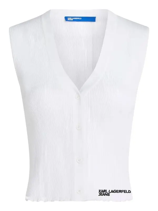 Karl Lagerfeld Sleeveless V-neck Top With Scalloped Hem - White