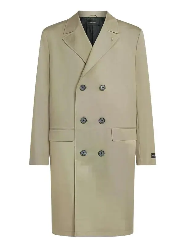 Karl Lagerfeld Double-breasted Laurel Oak Cotton Coat - Neutrals