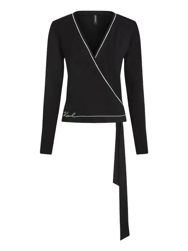 Karl Lagerfeld Signature Logo Wrap Blouse - Black
