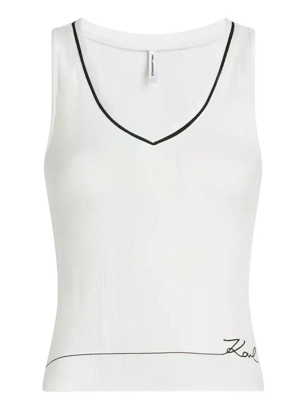 Karl Lagerfeld V-neck Signature Lounge Tank Top - White