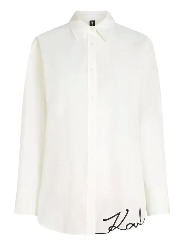 Karl Lagerfeld Oversized Sheer Signature Detail Shirt - White