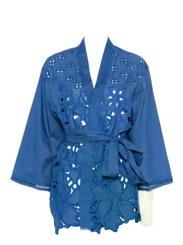 Ermanno Scervino Broderie Anglaise Belted Coat - Blue