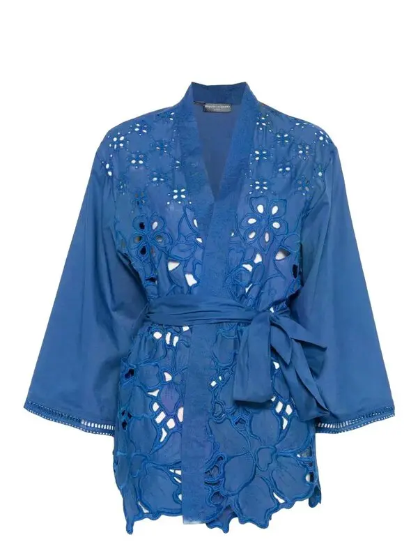 Ermanno Scervino Broderie Anglaise Belted Coat - Blue