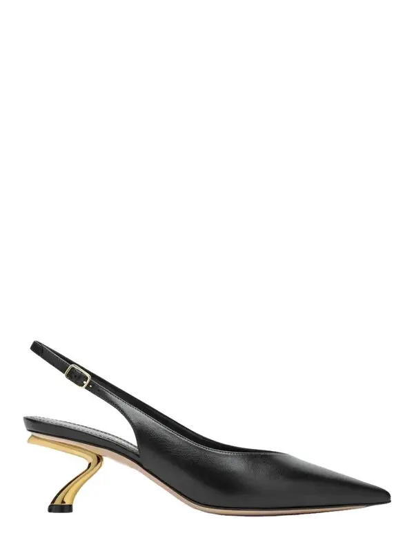 FERRAGAMO S-shaped Heel Slingback Pumps - Black