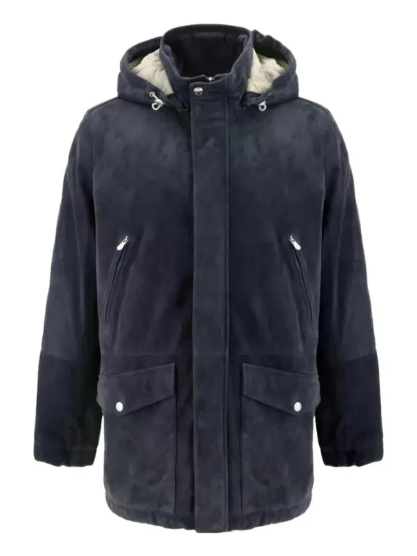 Brunello Cucinelli Hooded Zip-up Leather Parka - Blue