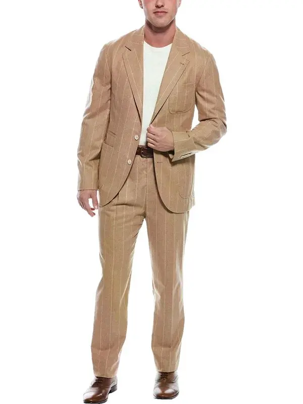 Brunello Cucinelli Pinstripe Single-breasted Tailored Suit Set - Neutrals