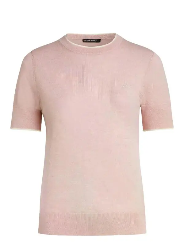 Karl Lagerfeld Merino Wool Embroidered Logo T-shirt - Pink