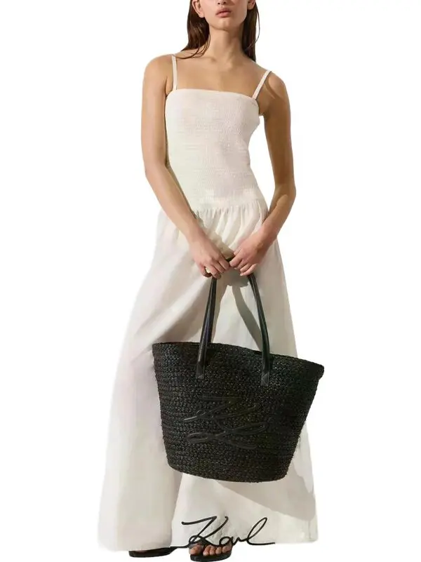 Karl Lagerfeld Autograph Raffia Tote Bag - Black