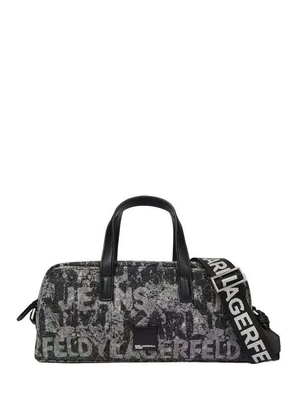 Karl Lagerfeld Logo Print Denim Bowling Bag - Grey