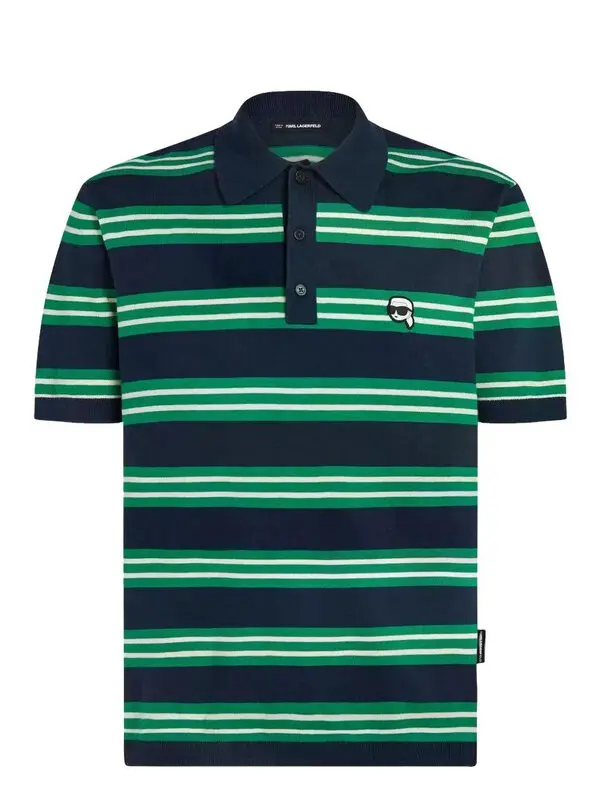 Karl Lagerfeld Ikon-patch Striped Polo Shirt - Blue