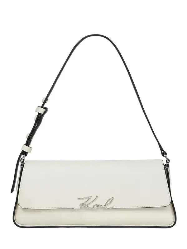 Karl Lagerfeld Signature Leather Shoulder Bag - White