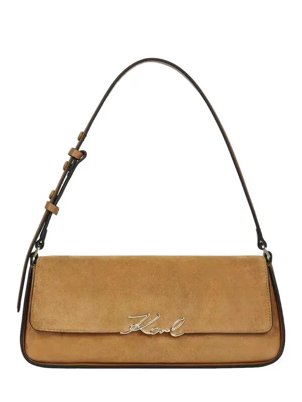 Karl Lagerfeld Signature Suede Shoulder Bag - Neutrals