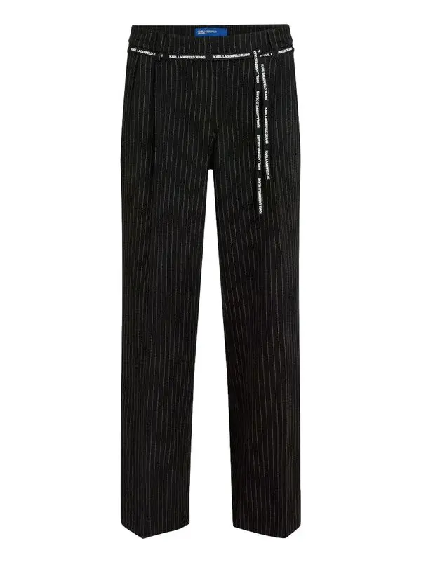 Karl Lagerfeld Pinstripe Logo-tape Wide-leg Trousers - Black