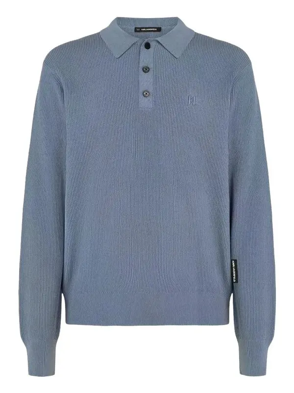 Karl Lagerfeld Ribbed-knit Polo Shirt - Blue