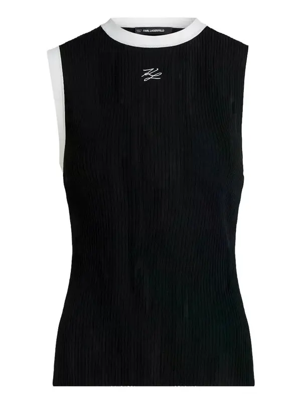 Karl Lagerfeld Ribbed Knit Contrast Trim Tank Top - Black