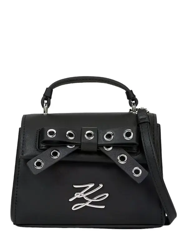 Karl Lagerfeld K/autograph Eyelet-embellished Bow Top Handle Bag - Black