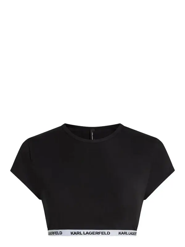 Karl Lagerfeld Essential Logo-tape Cropped Cotton Top - Black