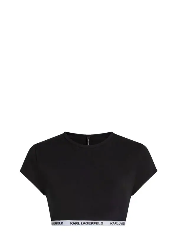 Karl Lagerfeld Essential Logo-tape Cropped Cotton Top - Black