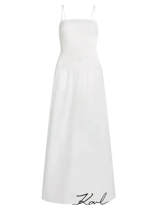 Karl Lagerfeld Smocked Bodice Maxi Dress - White