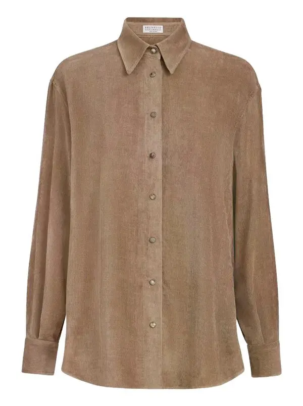 Brunello Cucinelli Corduroy Button-down Shirt With Monili Chain Embellishment - Brown