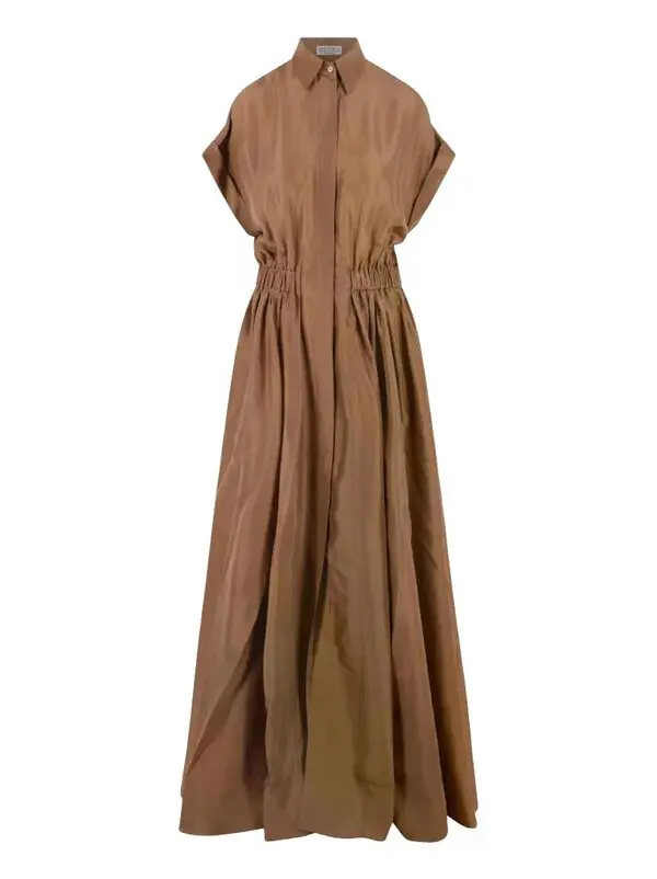Brunello Cucinelli Silk Maxi Shirt Dress - Brown