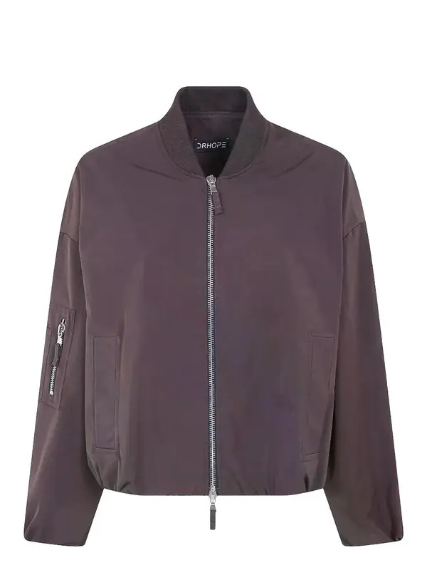 DRHOPE Zip-up Bomber Jacket With Zip-fastening Sleeve Pocket - Brown