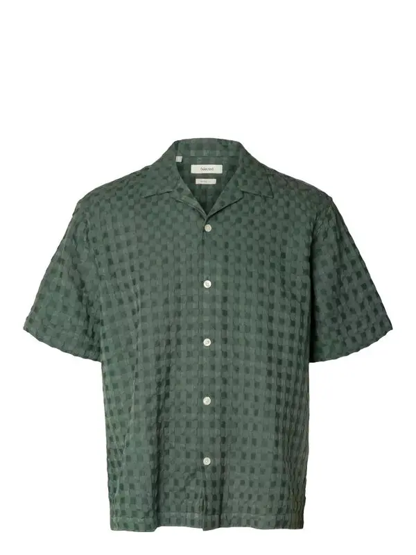 SELECTED Textured Revere Collar Short Sleeve Shirt - Green