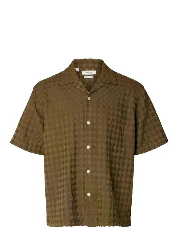 SELECTED Textured Short-sleeve Shirt - Brown
