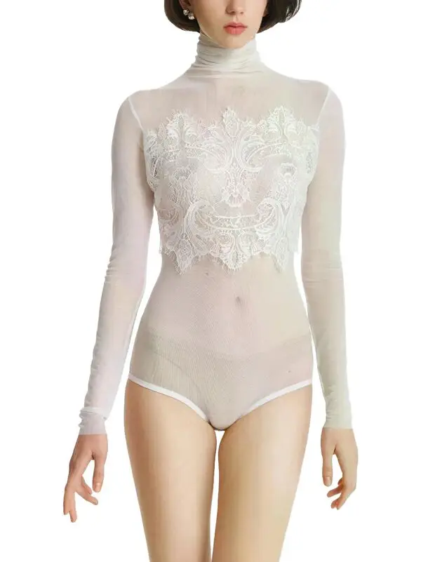 2310 STUDIO Lace-panelled High-neck Bodysuit - White