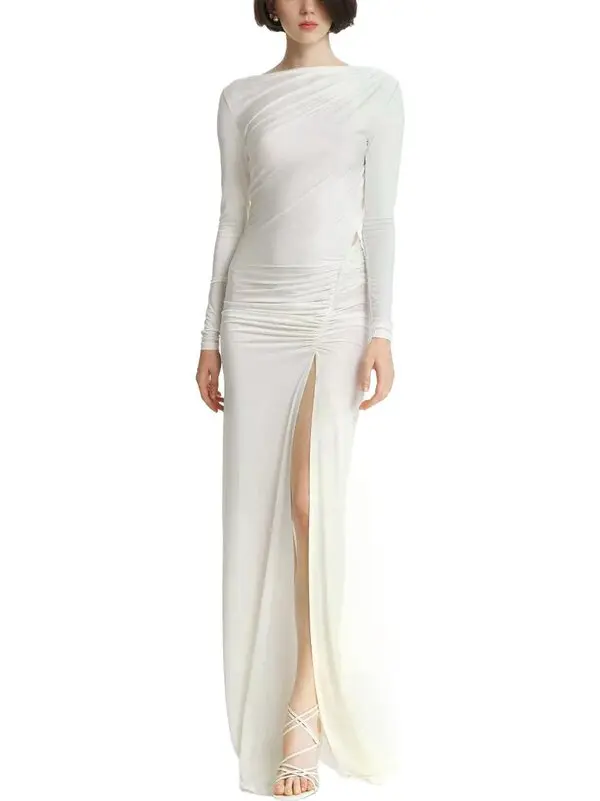 2310 STUDIO Ruched Open-back Maxi Dress - White