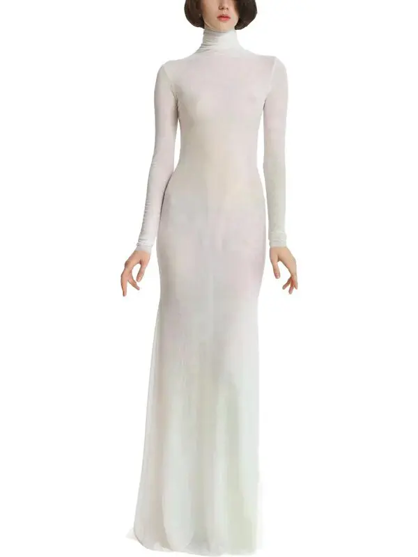 2310 STUDIO Mesh High-neck Maxi Dress - White