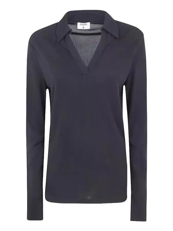 Filippa K V-neck Long-sleeve T-shirt With Spread Collar - Black