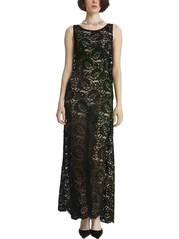 2310 STUDIO Sleeveless Floral Lace Maxi Dress - Black