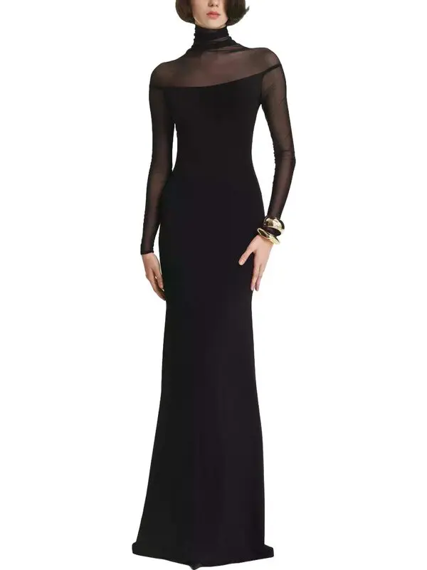 2310 STUDIO Mesh-panelled High-neck Maxi Dress - Black