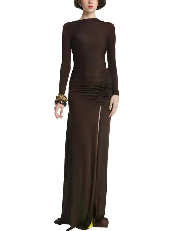 2310 STUDIO Ruched Open-back Maxi Dress - Brown