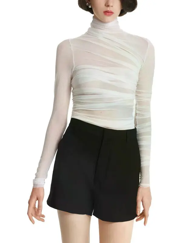 2310 STUDIO Ruched Mesh Top - White