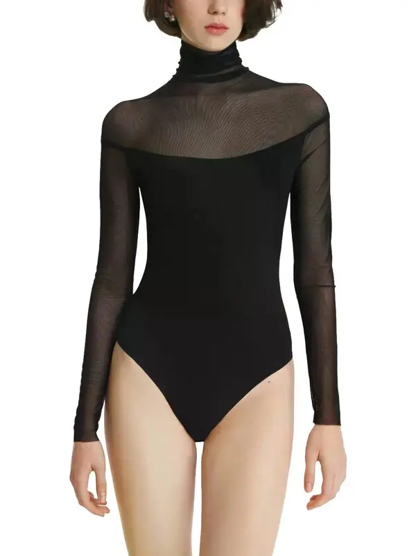 2310 STUDIO Mesh Panel Long Sleeve Bodysuit - Black