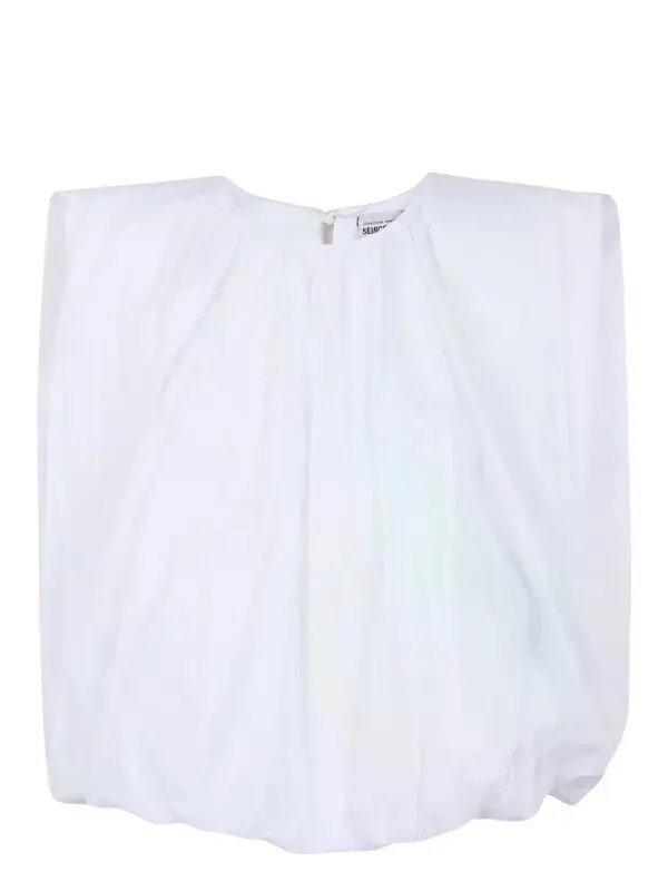 SEMICOUTURE Sleeveless Blouse With Gathered Detailing And Padded Shoulders - White