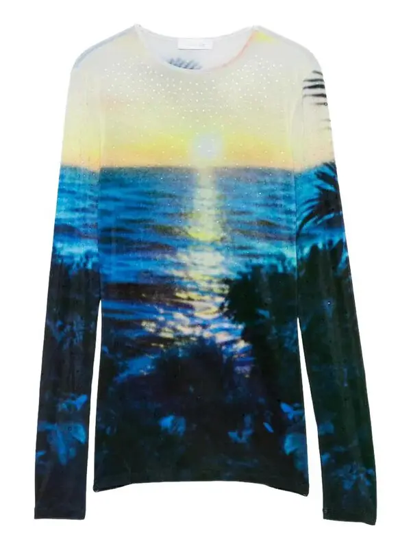 Rabanne Crystal Embellished Sunset Print T-shirt - Blue