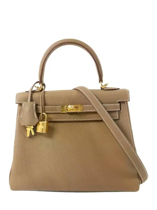 Hermès Kelly 25 Two-way Handbag In Grained Togo Leather With Gold-tone Hardware - Neutrals