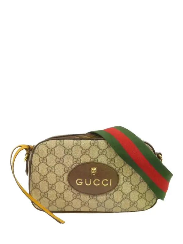 Gucci Gg Supreme Crossbody Bag With Tiger Head Detail - Neutrals