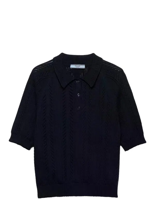 Prada Openwork Cotton Short-sleeve Polo Shirt - Blue