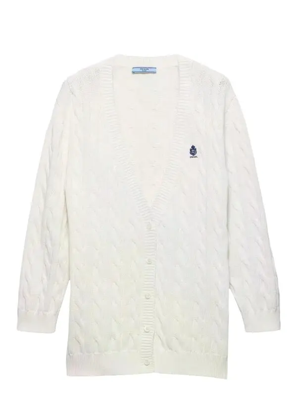 Prada Cable-knit Cotton Cardigan - White