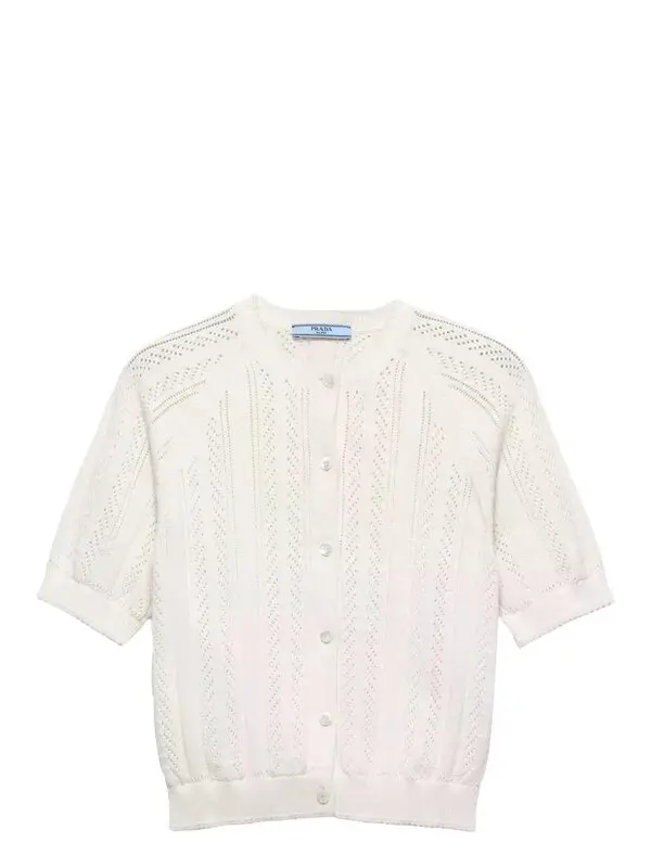 Prada Openwork Cotton Short-sleeved Cardigan - White
