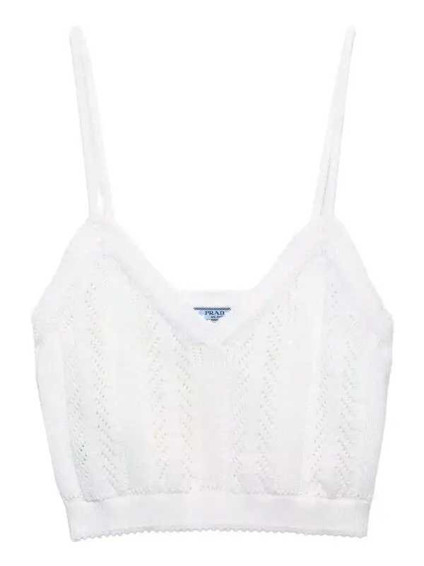 Prada Openwork Cotton Crop Top - White