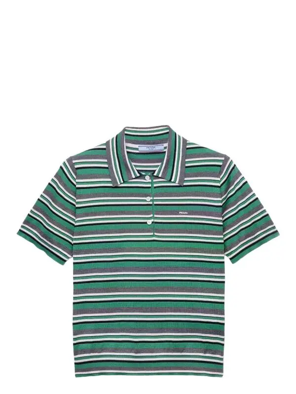 Prada Short-sleeved Striped Cotton Polo Shirt - Green